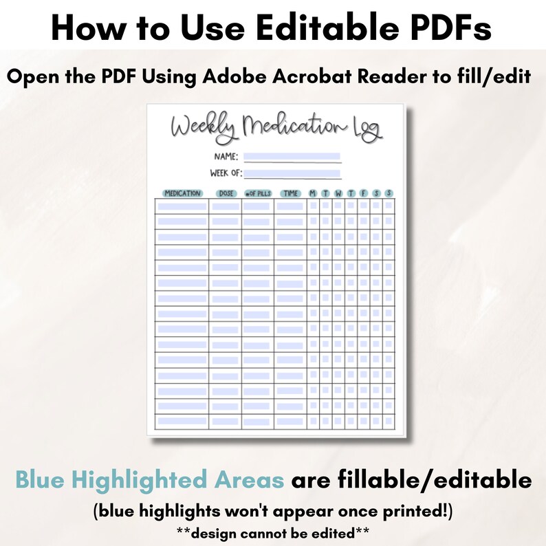 Editable Weekly Medication Log, Printable Medicine Intake Tracker ...