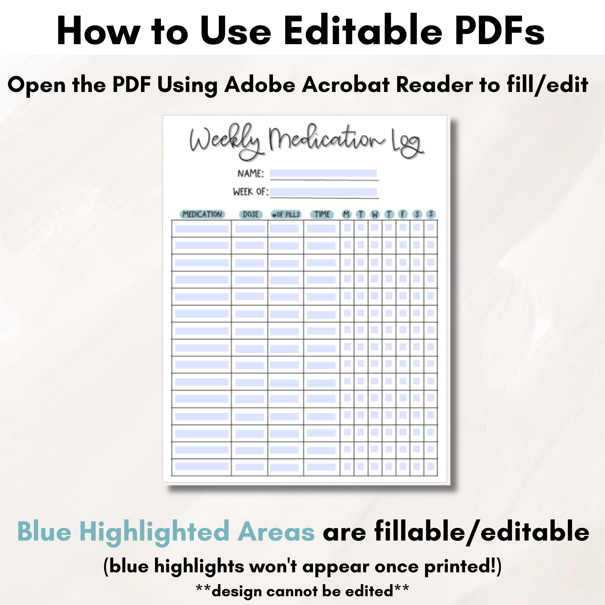Editable Weekly Medication Log, Printable Medicine Intake Tracker ...