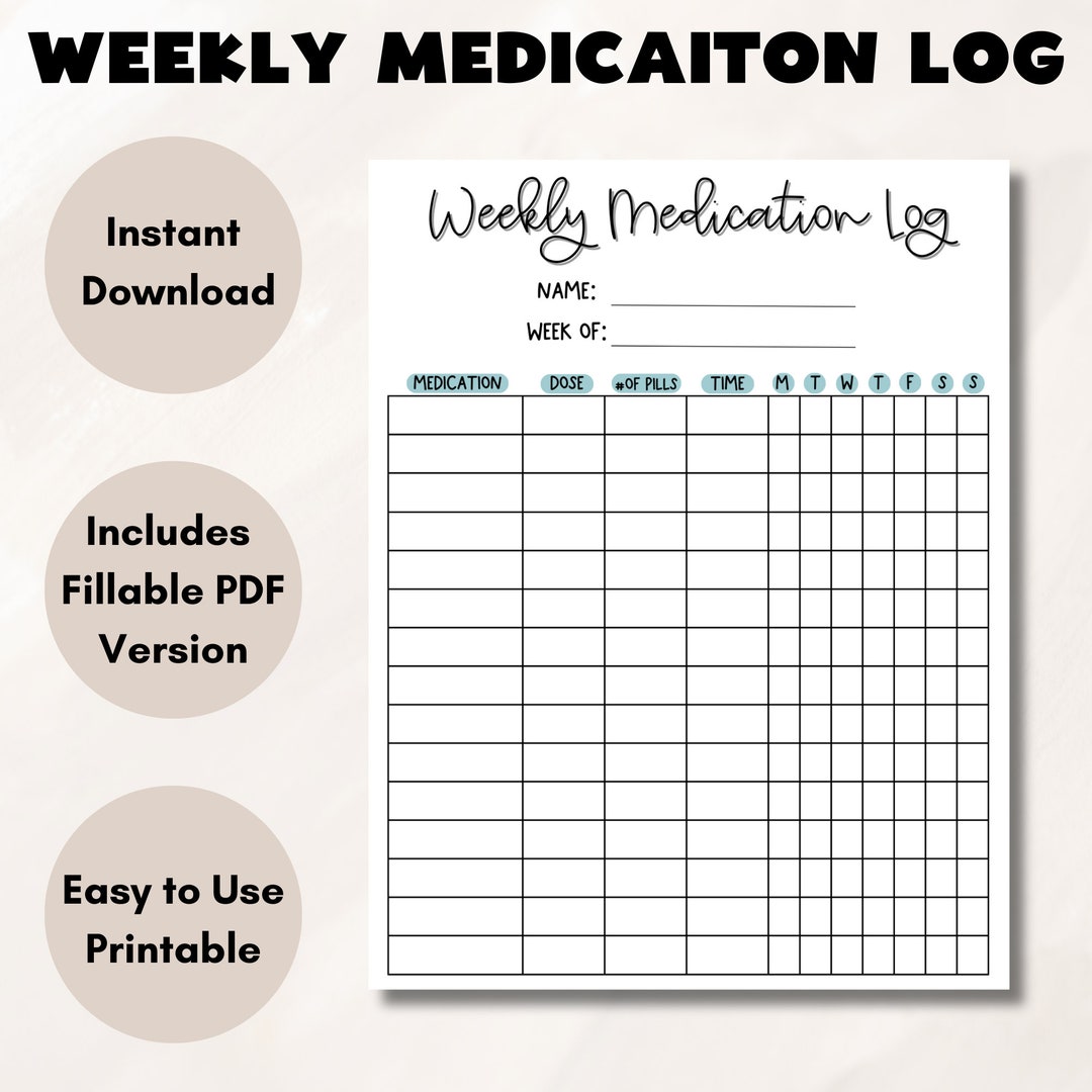 Editable Weekly Medication Log, Printable Medicine Intake Tracker ...