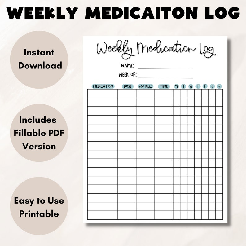 Editable Weekly Medication Log, Printable Medicine Intake Tracker ...