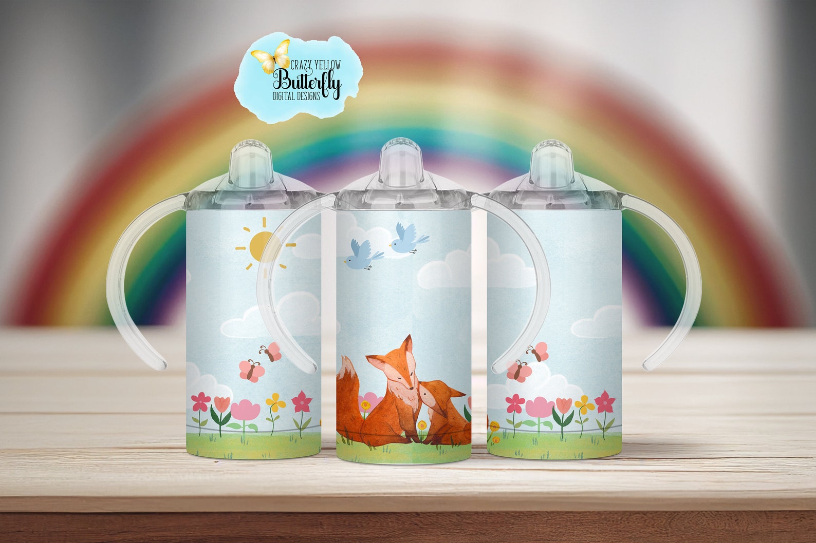 12 Oz Sippy Cup Mama Fox and Cub Wrap, Sippy Cup Sublimation Png ...