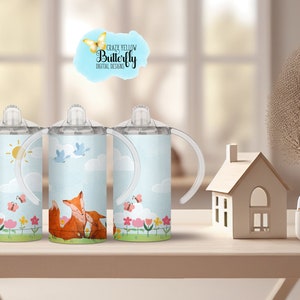 12 Oz Sippy Cup Mama Fox and Cub Wrap, Sippy Cup Sublimation Png ...