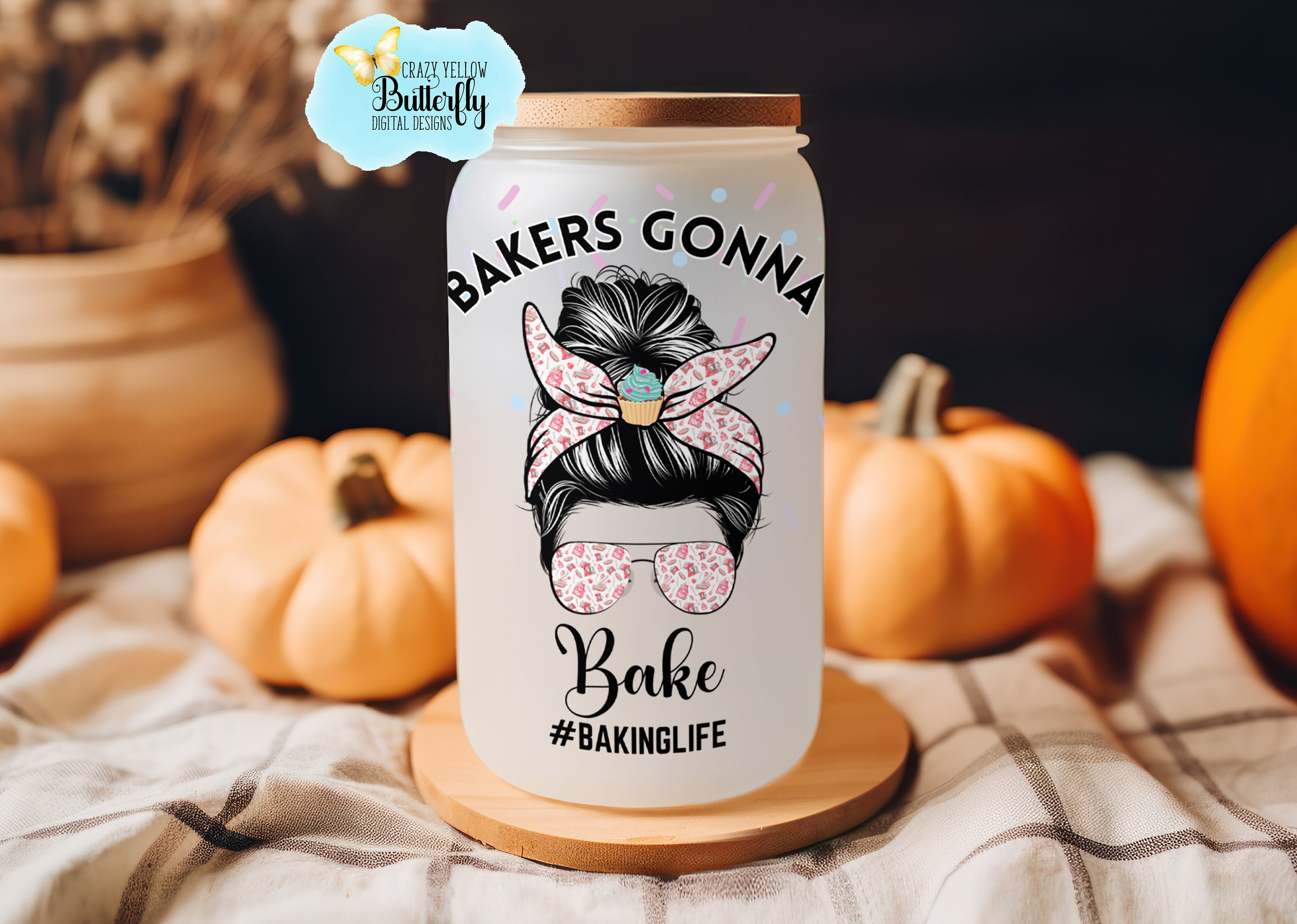 Bakers Gonna Bake 16 Oz Libbey Glass Wrap, Iced Coffee Cup, Glass Can ...