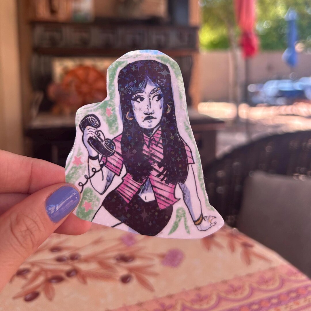 Telephone Girl Vinyl Sticker, Nostalgic Girly Y2k Artwork, Glittery ...