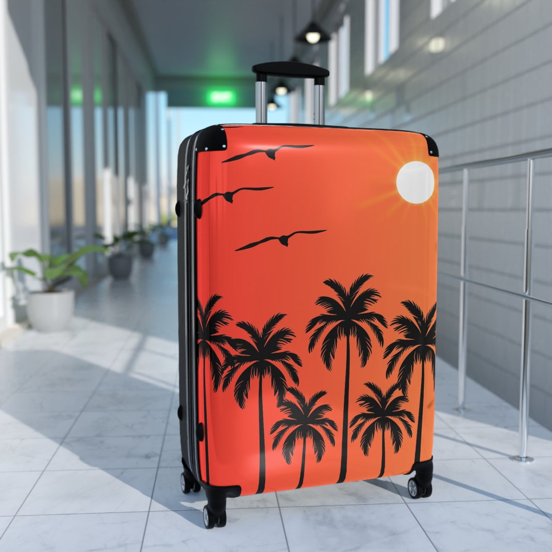 Palm Tree Suitcase Hard Shell Sunset Beach Design - Etsy