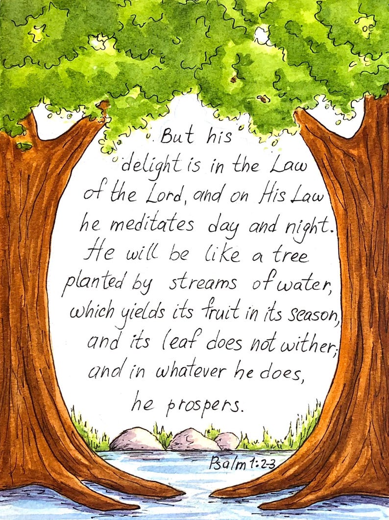 Psalm 1, Verses 2-3, Bible Verses, Bible Illustration, Watercolor ...