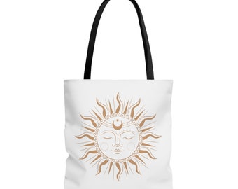 Celestial Sun & Stars Canvas Tote Bag, Boho Sun Tote, Gift for Her ...
