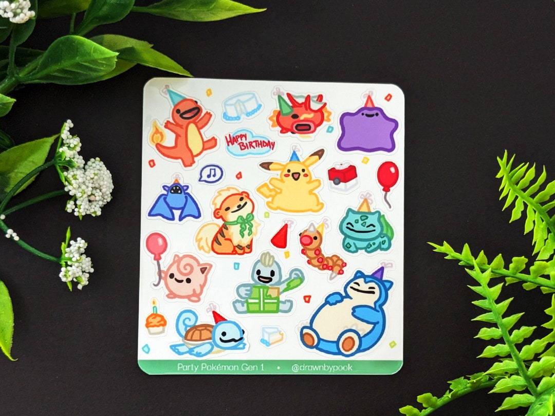 12 Pc Party Pokémon Waterproof Small Vinyl Sticker Sheet - Gen 1 ...