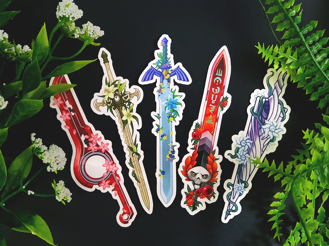 Floral Video Game Sword Waterproof Vinyl Stickers - Botw/totk, Fe3h ...