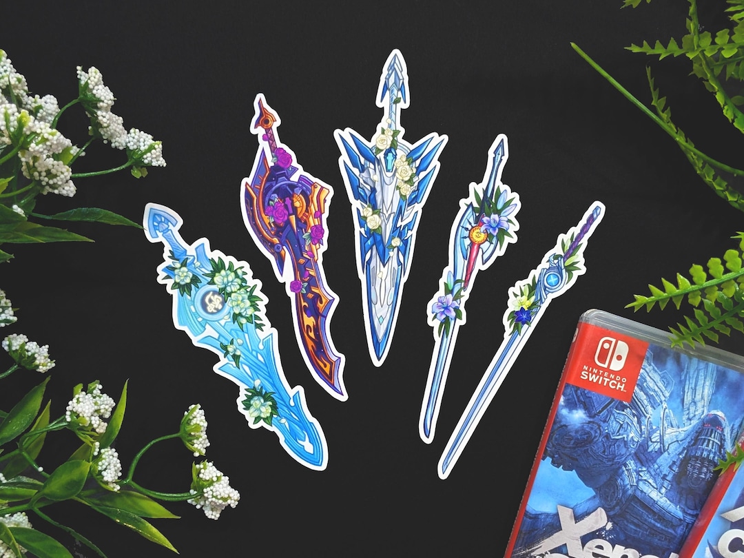 Floral Xenoblade Chronicles Swords Waterproof Vinyl Stickers - XC1, 2 ...