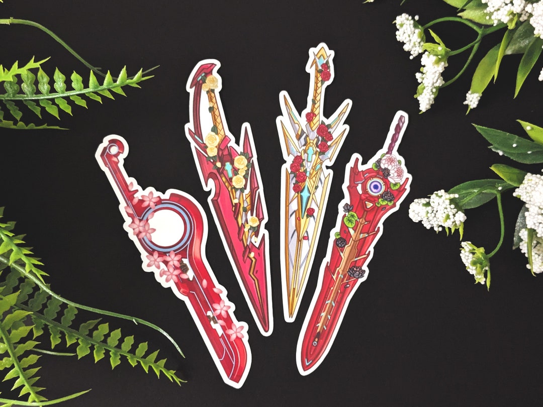 Floral Xenoblade Chronicles Swords Waterproof Vinyl Stickers - XBC 1, 2 ...