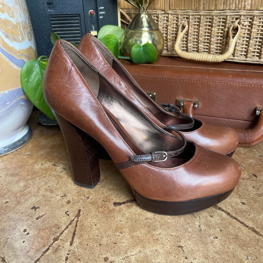 90s Brown Leather guess Platform Heels - Etsy