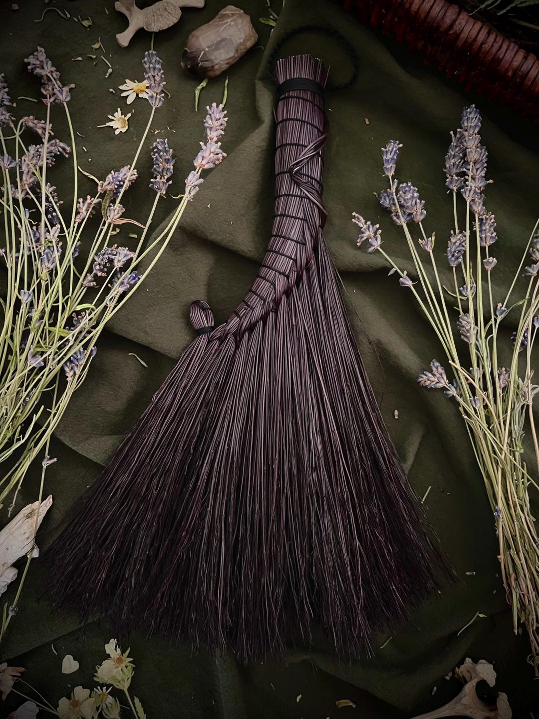 Black Whisk Broom Braided Rooster Tail Handmade Witches Altar Broom ...