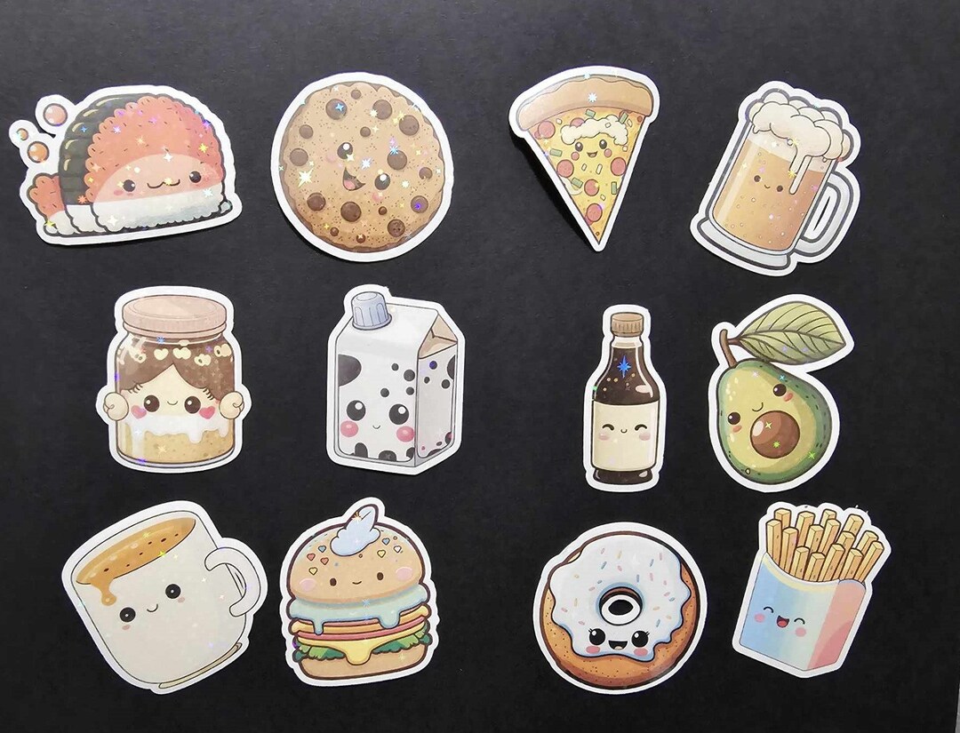 Holographic Cute Food Vinyl Stickers SET OF 12 - Etsy