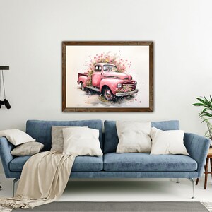 Watercolor Sketch of Old Pink Truck With Pink Flowers Digital Download ...