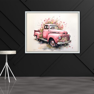 Watercolor Sketch of Old Pink Truck With Pink Flowers Digital Download ...