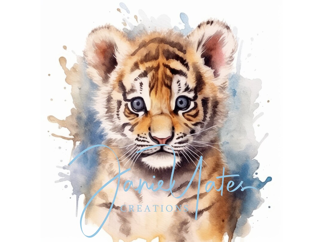 Baby Tiger Cub Jungle Safari Neutral Watercolor Print Digital Printable ...