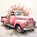 Watercolor Sketch of Old Pink Truck With Pink Flowers Digital Download ...