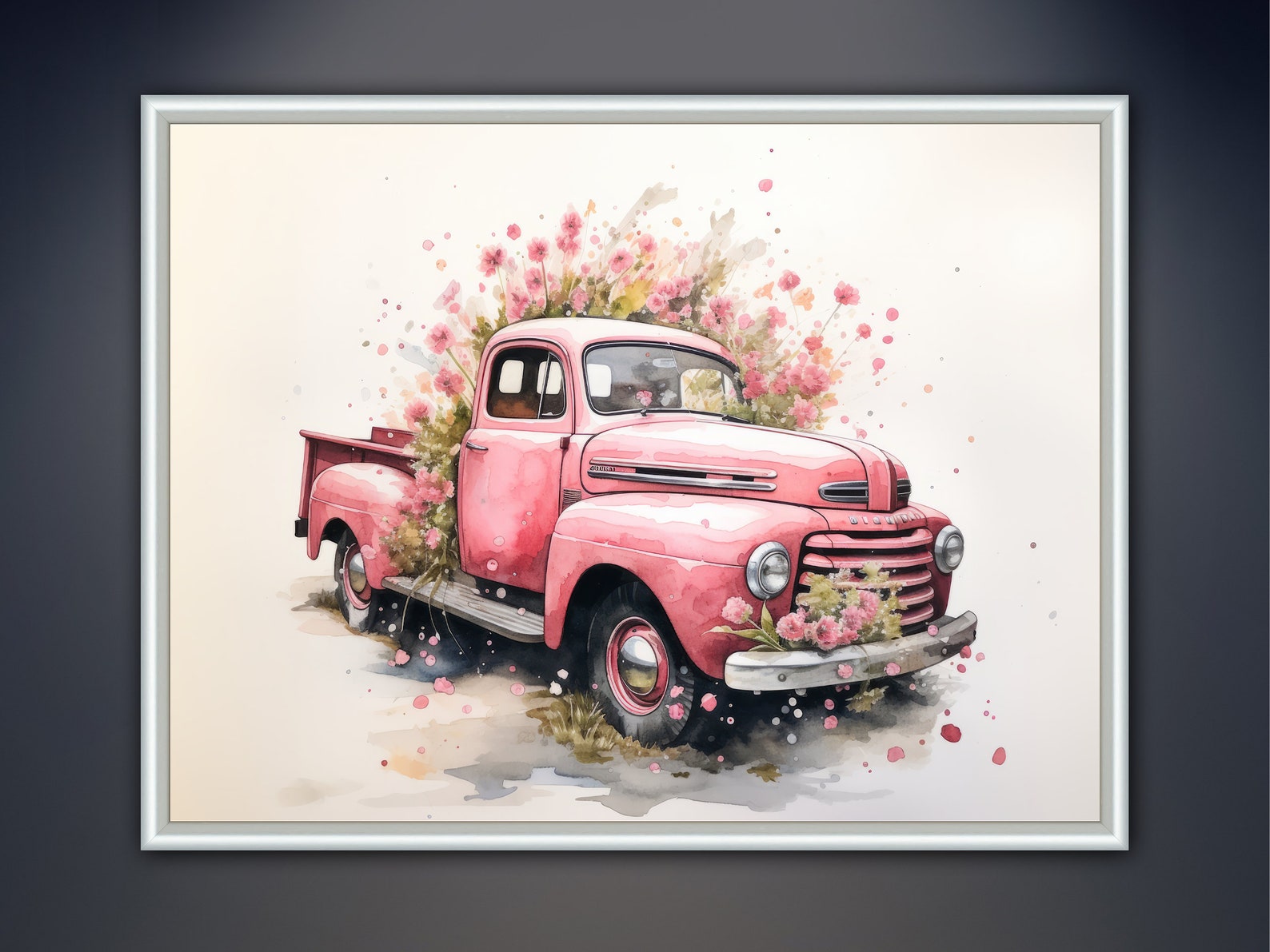 Watercolor Sketch of Old Pink Truck With Pink Flowers Digital Download ...