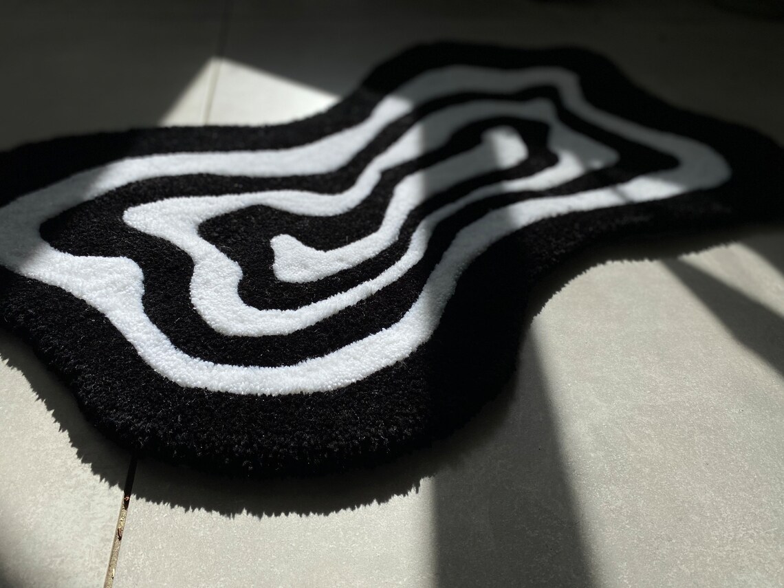 Handmade Tufted - Black & White Melted Rug- - Etsy