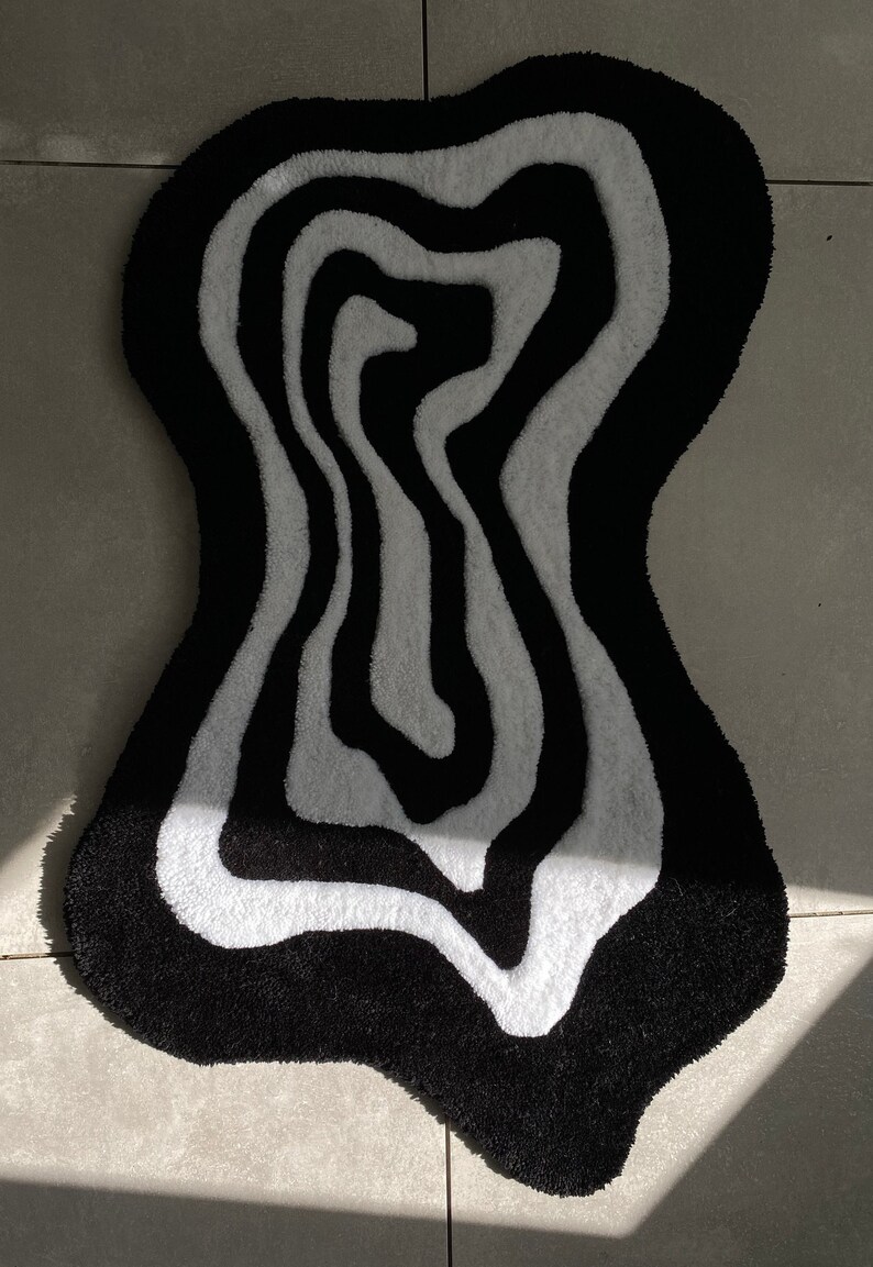 Handmade Tufted - Black & White Melted Rug- - Etsy