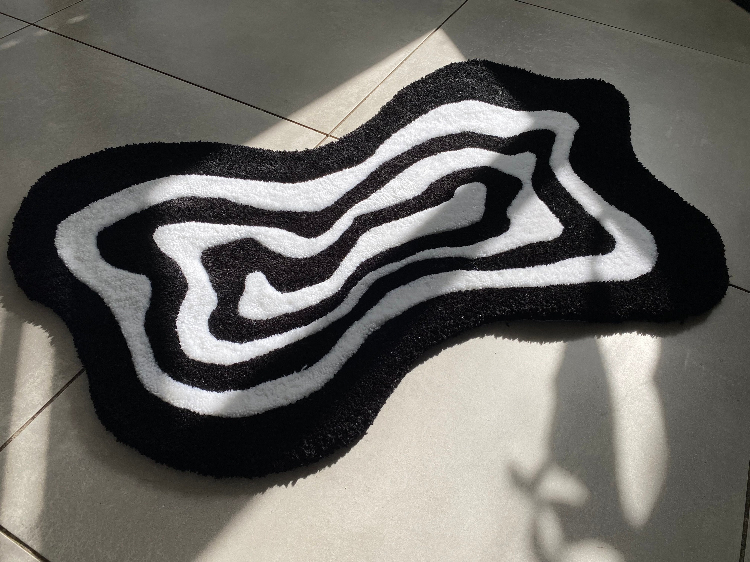 Handmade Tufted - Black & White Melted Rug- - Etsy