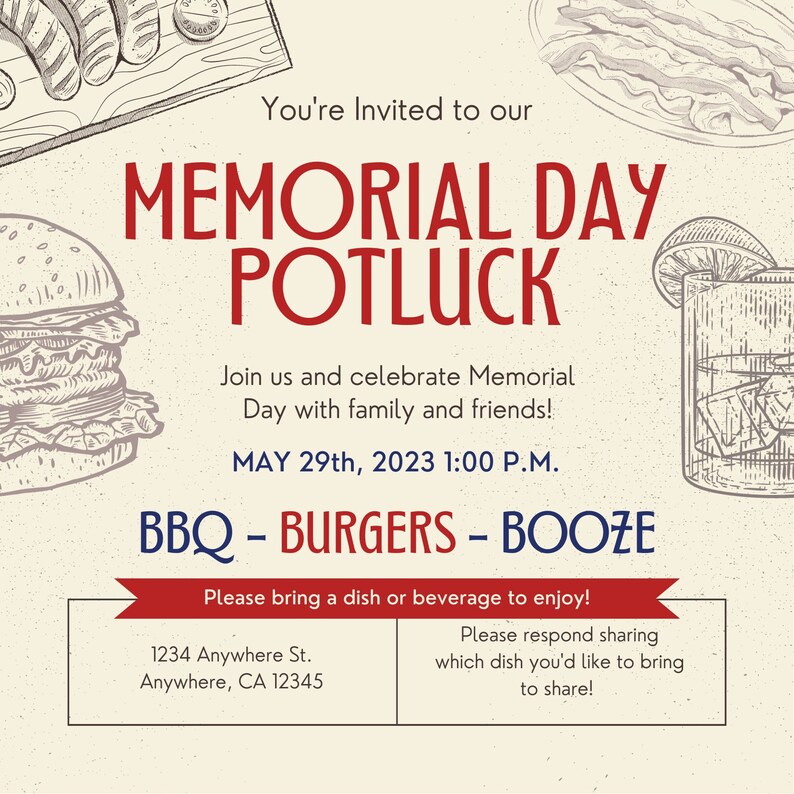 Memorial Day Potluck Invitation - Etsy