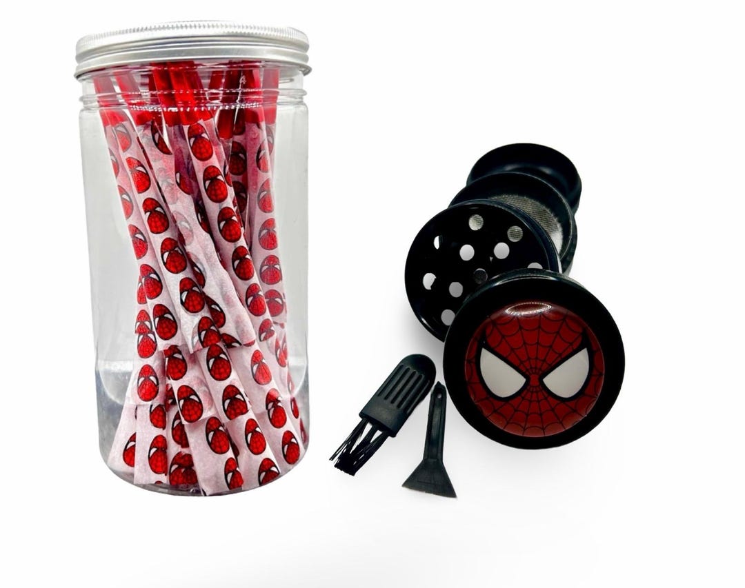 Organic KING SIZE Spider Man Pre Rolled Cones & Herb Grinder Bundle ...