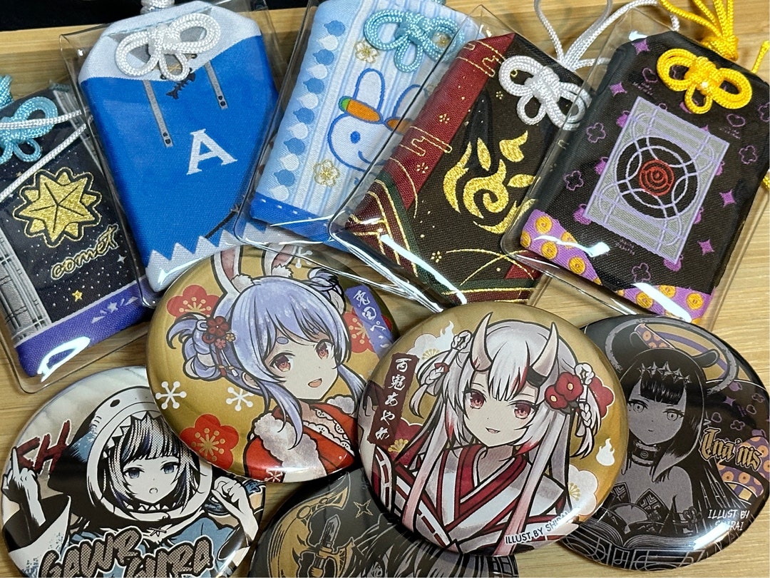 SHIRAI: Hololive Omamori Lucky Charm and Button Set (gura. Suisei, Ina ...