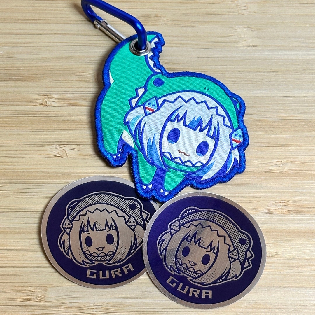 Shirai: Dino Gura Embroidery Patch Keycharm With Two Round Sticker - Etsy