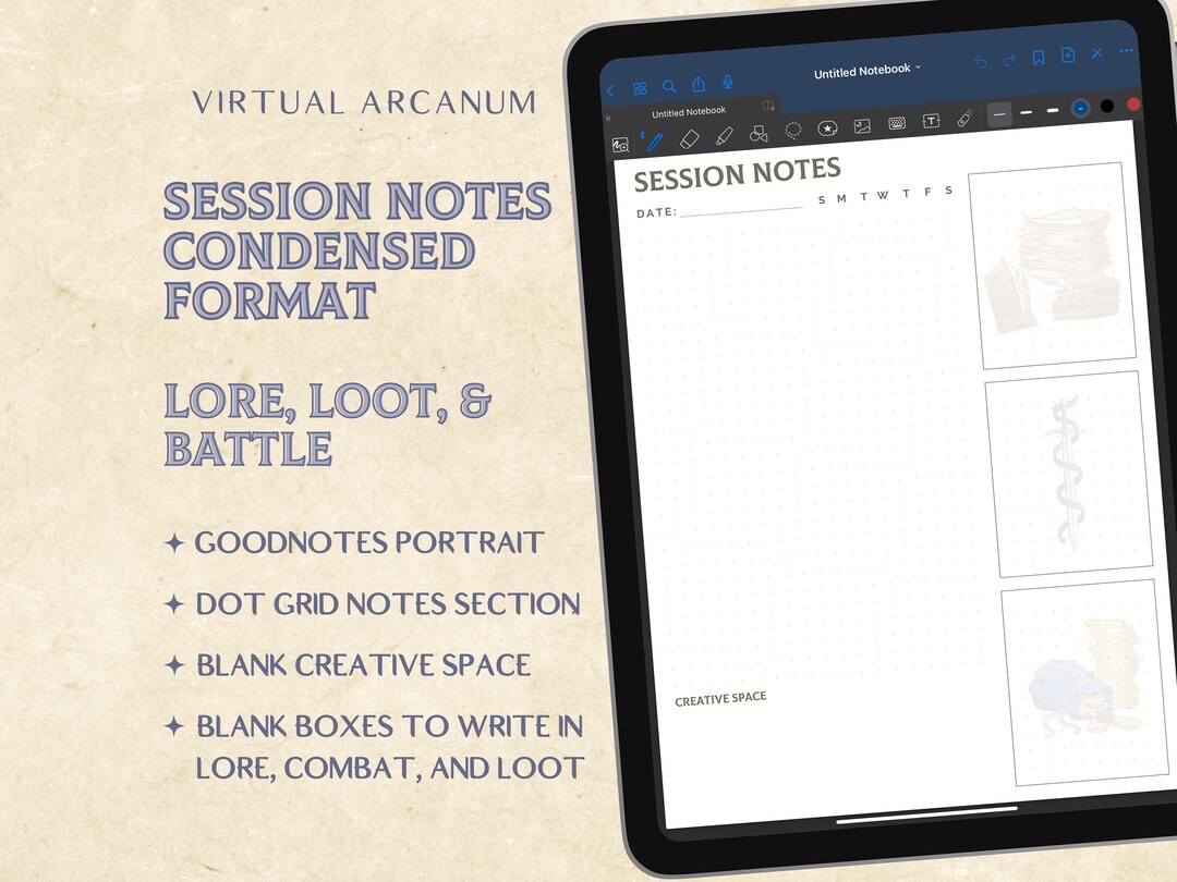 Session Notes • Condensed Format • Lore, Loot, & Battle | Goodnotes ...