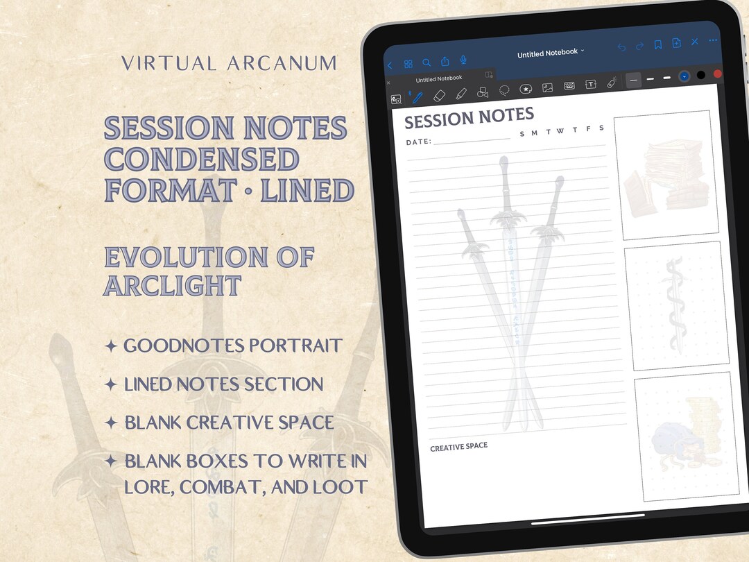 Session Notes Condensed Lined • Arclight · Page for Dnd & TTRPG Players ...