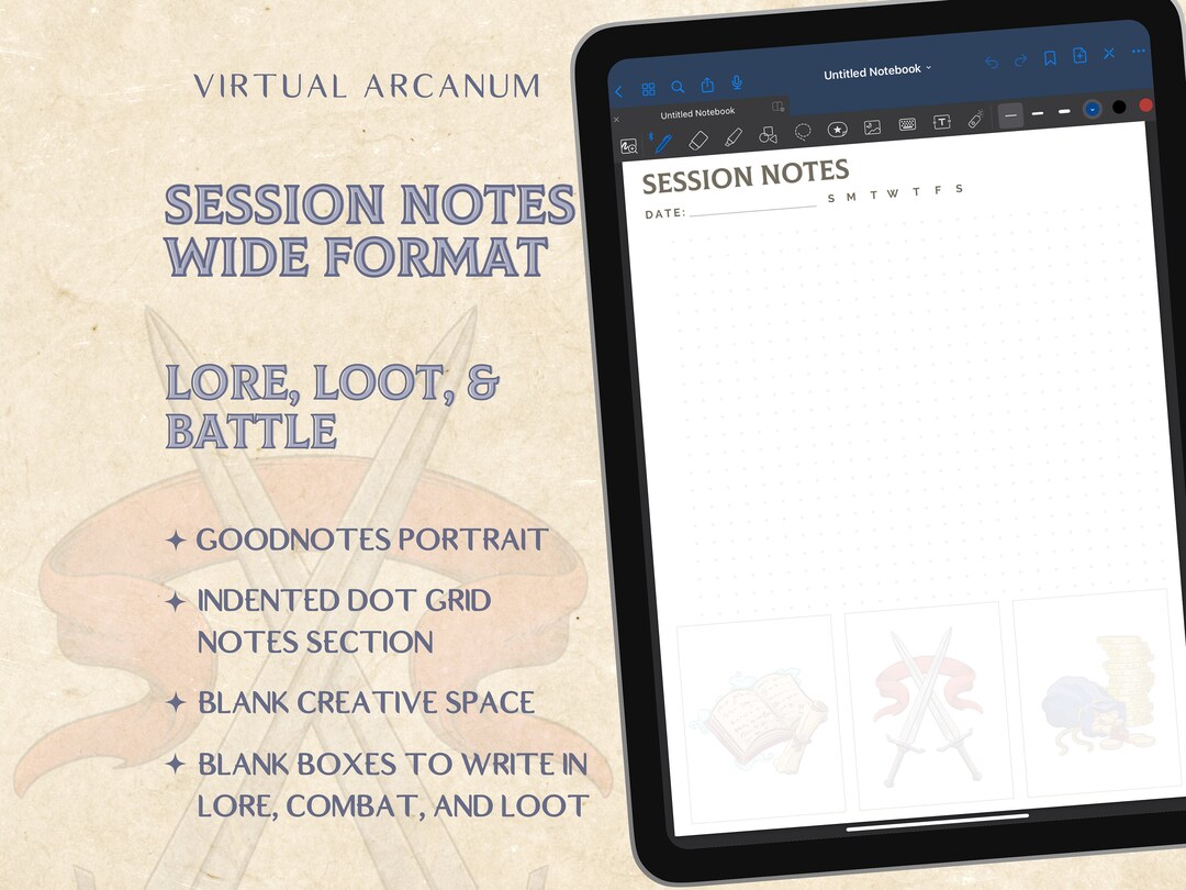 Session Notes • Wide • Lore, Loot, & Battle | Crafted for TTRPG Dnd ...