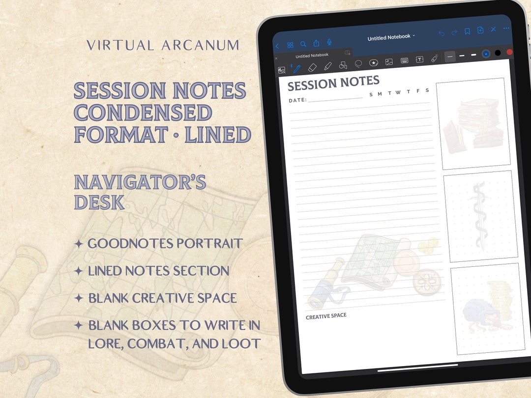 Session Notes Condensed Lined • Navigator · Crafted for Dnd & TTRPG ...