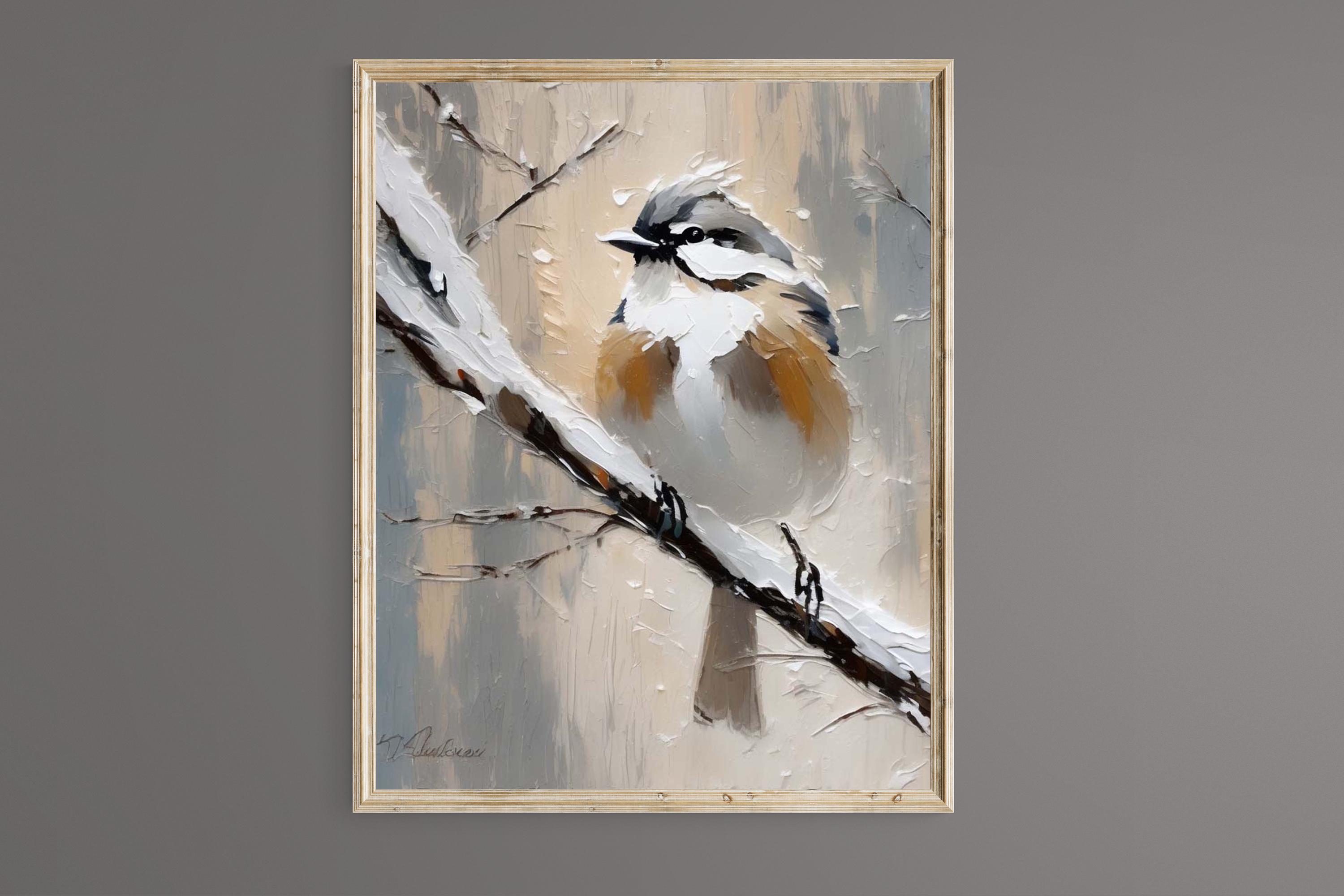 Winter Chickadee Art Print: Bird on Snowy Branch (digital Download ...