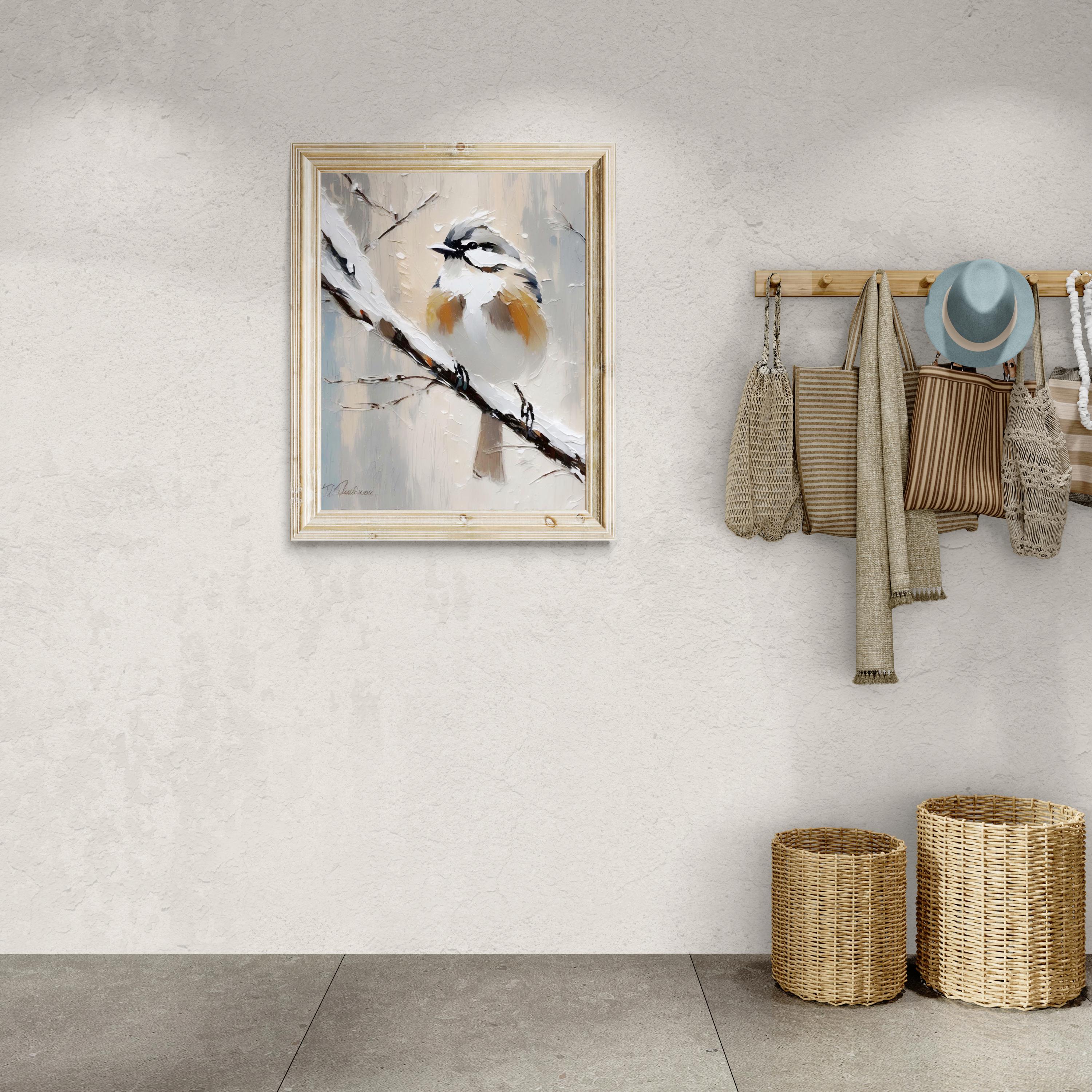 Winter Chickadee Art Print: Bird on Snowy Branch (digital Download ...