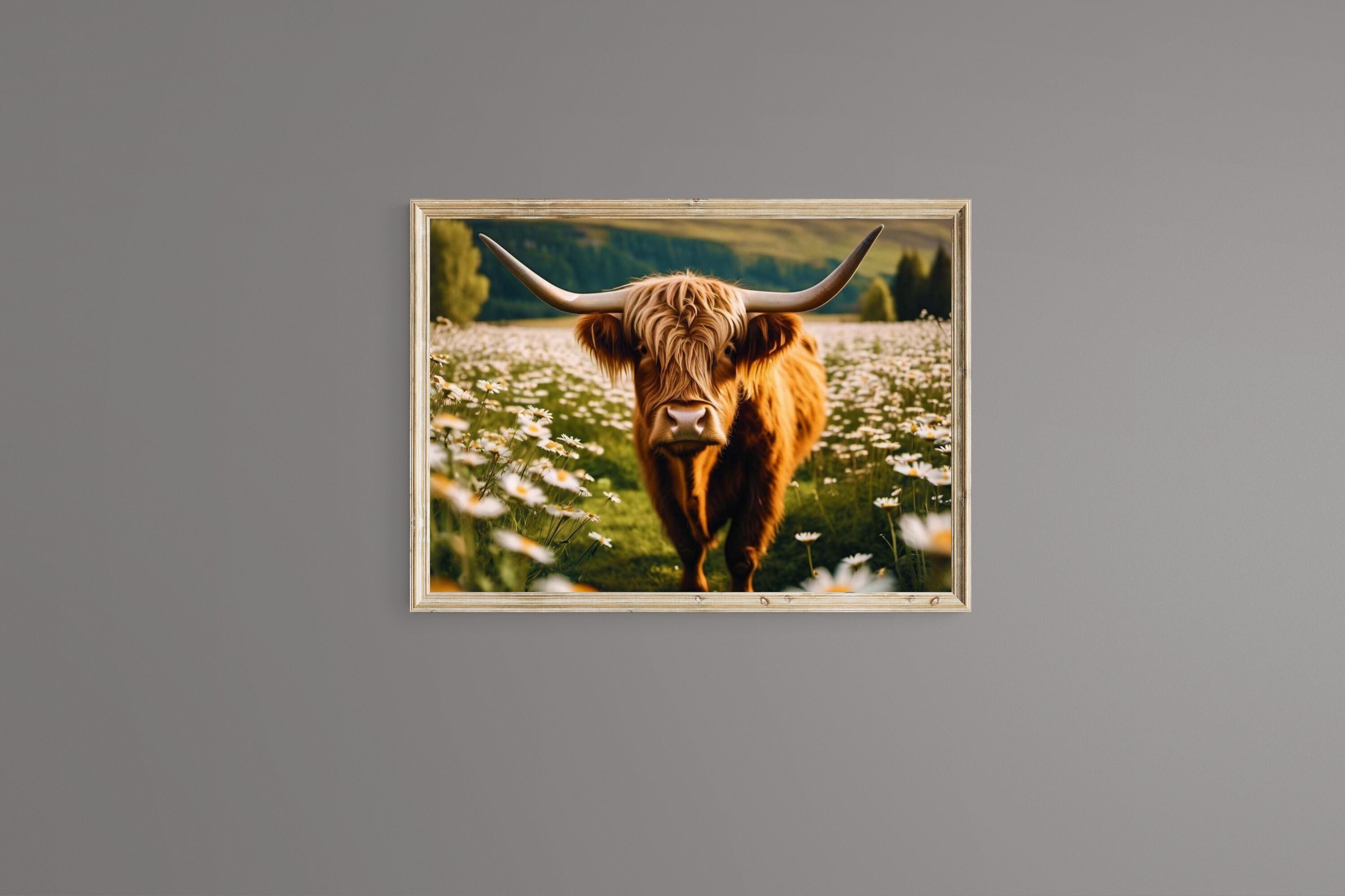 Printable Wall Art, Digital Download, Scottish Highland in Daisy - Etsy