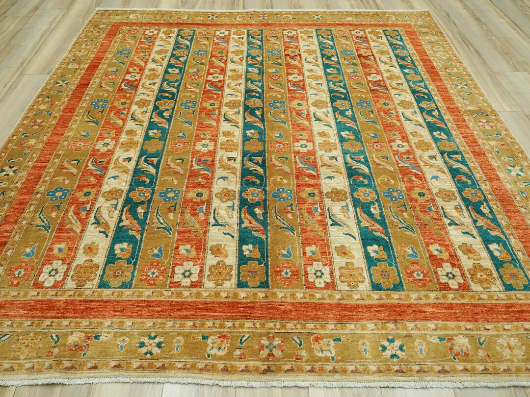 8x8 Ft Yellow Heriz Rug - Traditional Hand Knotted Rug - Floral Rug ...