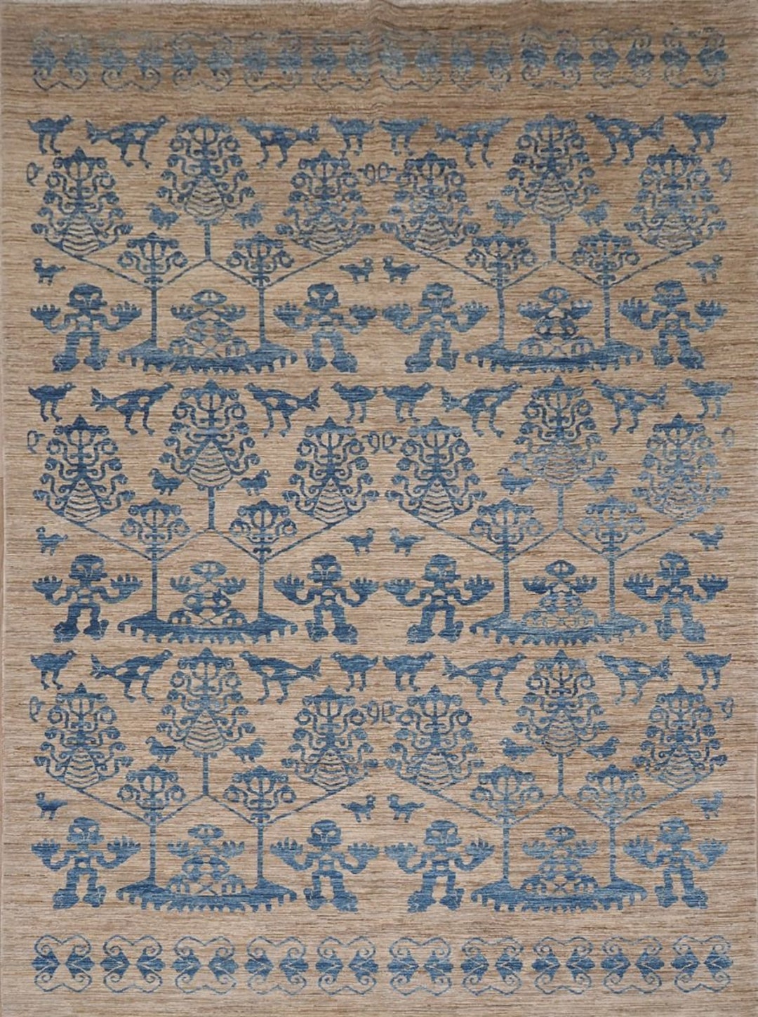 8x12 Modern Rug Afghan Hand Knotted Rug Blue Pattern Rug Abstract Rug ...