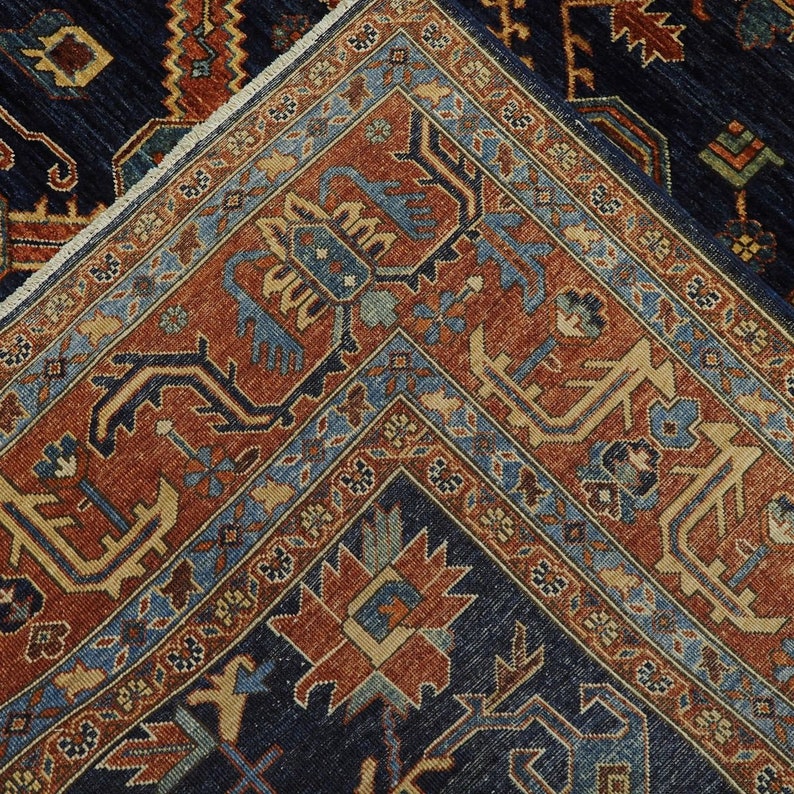 8x10 Blue Persian Rug Red Traditional Afghan Hand Knotted Rug Area Rug ...