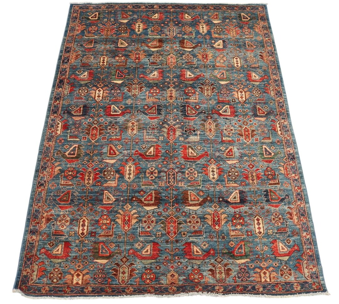 5x7 Ft Blue Bird Rug Traditional Hand Knotted Rug Oriental Rug Tribal ...