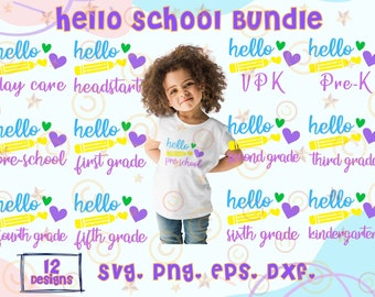 Hello School Svg Bundle, Pre K, 1st, 2nd, 3rd Grade, First Day of ...