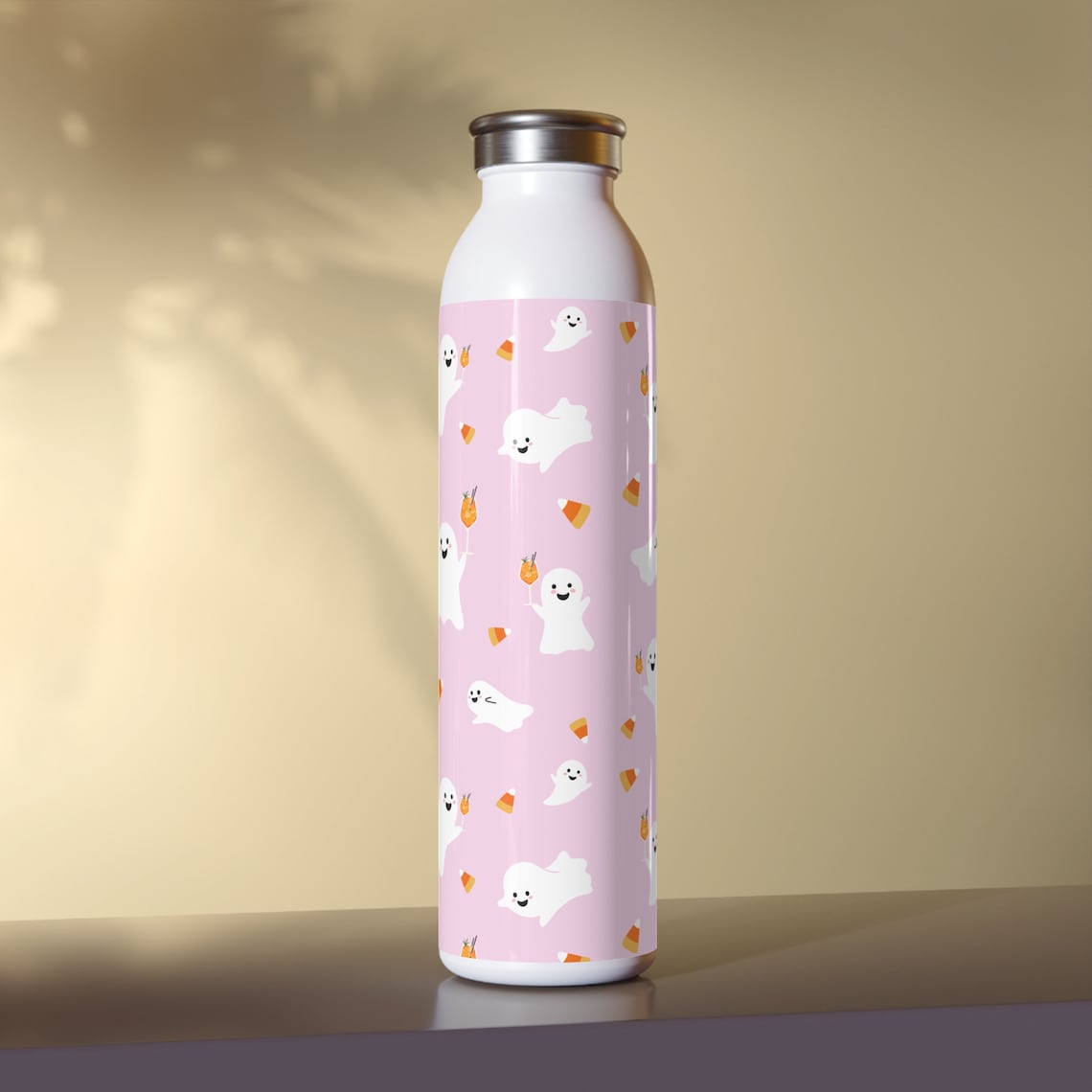 Pink Ghost Water Bottle: Italian Spritz Cocktail Pattern - 20 Oz Slim ...