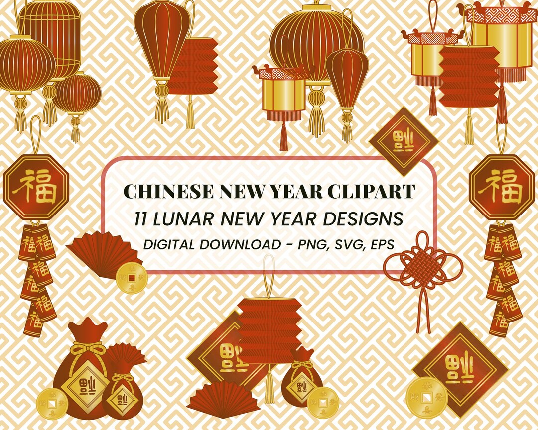 Chinese New Year Clipart - Lunar New Year Themed Stickers; Digital ...
