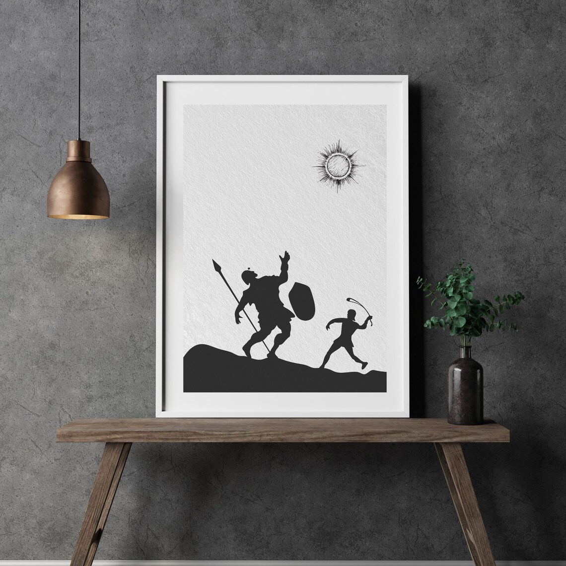 David and Goliath, Digital Download, Neutral Tone Minimalistic Wall Art ...