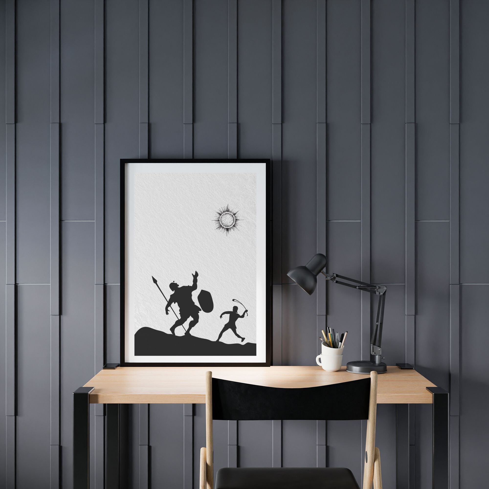 David and Goliath, Digital Download, Neutral Tone Minimalistic Wall Art ...