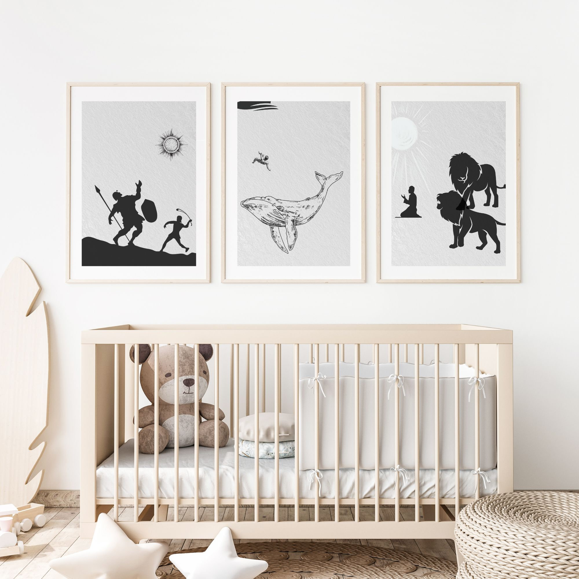 David and Goliath, Digital Download, Neutral Tone Minimalistic Wall Art ...