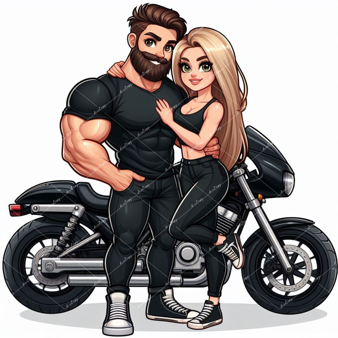 Cartoon Biker Couple, Motorcycle Couple, Cartoon Clipart Design, PNG ...