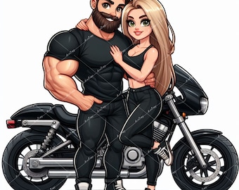 Cartoon Biker Couple, Motorcycle Couple, Clipart Design, PNG File - Etsy