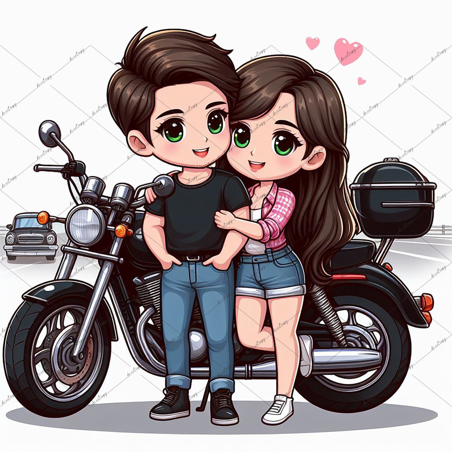 Cartoon Motorcycle, Clipart, Cute Couple, Hearts PNG Clipart - Etsy Canada